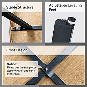 Meluvici Patio Coffee Table, Weather Resistant Outdoor Side Table Waterproof Round Metal Steel Large Table for Garden, Faux Wood Grain Table Top