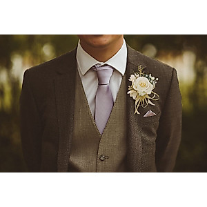 YOKOKE Corsage and Boutonniere Set, Handmade Artificial Peony Rose Wrist Corsage Wristlet and Groom Boutonniere for Men Wedding Prom Suit Decorations (Champagne Cream Gold)