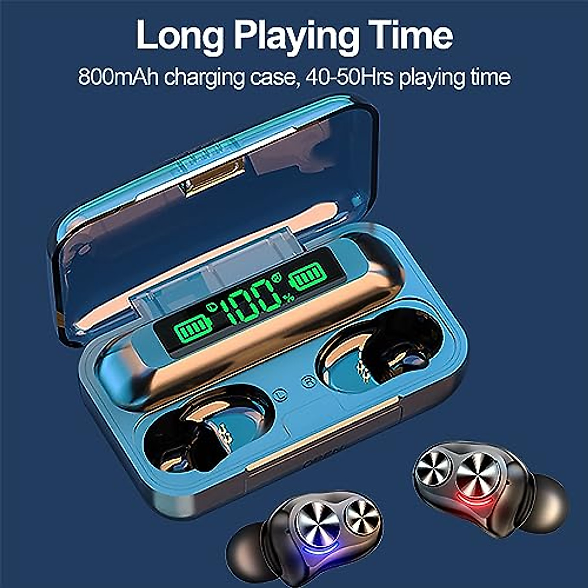 ZYHKJYL Long Playtime True Wireless Earbuds/Headphones Bluetooth, Wireless Charging Case Cell Phones Charging Function Touch Control IPX8 Waterproof Stereo Earphones with LED Digital Display