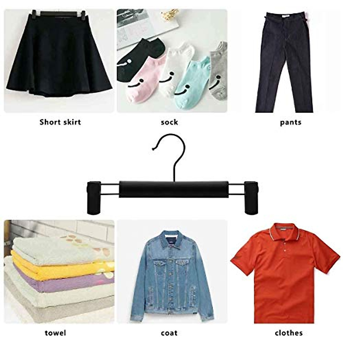 Pants Hangers Skirt Hangers,20 Packs Black Plastic Dress Trousers Hanger with Non-Slip Big Clips and 360 Rotatable Hook