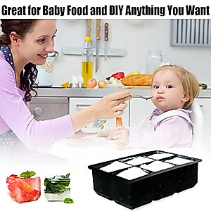 Large Ice Cube Tray 2 Pack Silicone Ice Cube Trays with Lid for Freezer Stackable Ice Cube Mold for Making Large Square Ice Cubes for Cocktails & Bourbon- Black