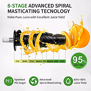 YIOU Juicer Machines, Cold Press Slow Masticating Juicer Easy to Clean with 3 Modes Vegetable and Fruit Juicer Extractor BPA-free High Hardness Tritan Material Slow Juicer, black (SJ-Black)