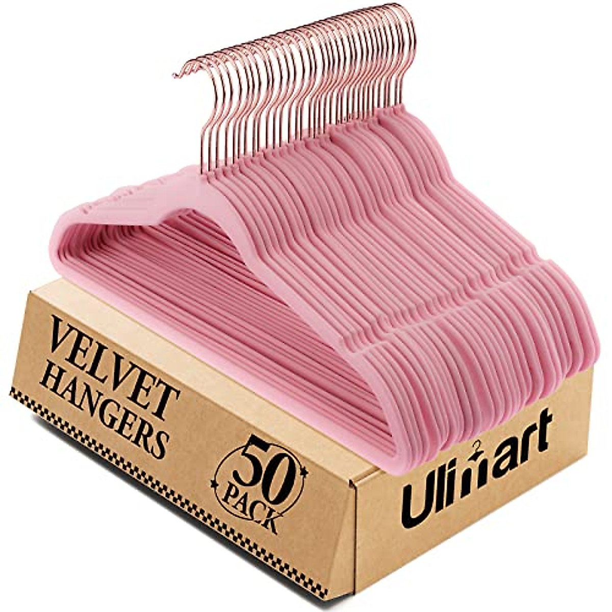 Ulimart Pink Velvet Hangers - Hangers 50 Pack - Hangers Non Slip Felt Hangers Durable Velvet Hangers Non Slip Clothes Hangers for Coats, Suit, Jackets, Pants & Dress Clothes Velvet Hangers