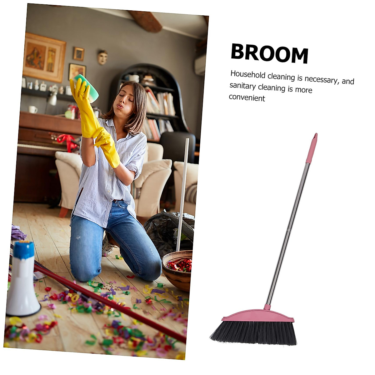 HOLIDYOYO Outdoor Indoor Broom for Floor Cleaning Collapsible Long Handle Angle Brooms Heavy Duty for Home Garage Kitchen Office Courtyard Lobby Lawn Concrete Pink