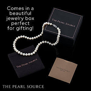 The Pearl Source Real Pearl Necklace for Women with 6.5-7.0mm AAA+ Quality Round White Freshwater Genuine Cultured Pearls | 18 inch Pearl Strand with 14K Gold Clasp