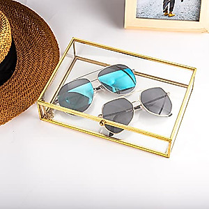 Feyarl Gold Clear Glass Jewelry Trinket Box Photo Cards Shadow Box Organizer Collection Display Case Decorative Keepsake Box with Lid for Home Deco