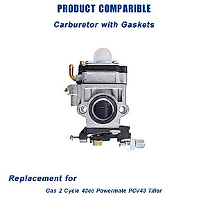 Carburetor & Gasket Replacement for Gas 2 Cycle 43cc Powermate PCV43 Tiller Motor Parts