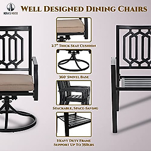 HERA'S HOUSE 7 Pieces Patio Dining Set, 60" Wood Look Table, 4 Metal Chairs and 2 Swivel Chairs, 6-Person Outdoor Table and Chairs Set for Lawn Garden Backyard