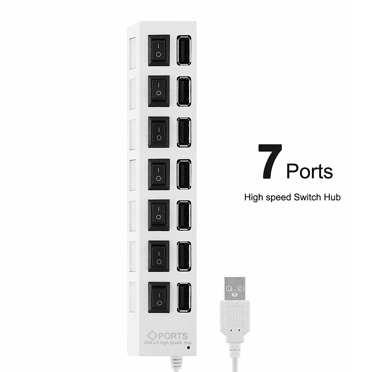 7 Ports USB 2.0 USB Hub, Individual Power On/Off USB Charging High Speed Data Transmitting Hub Adapter for PC Laptop