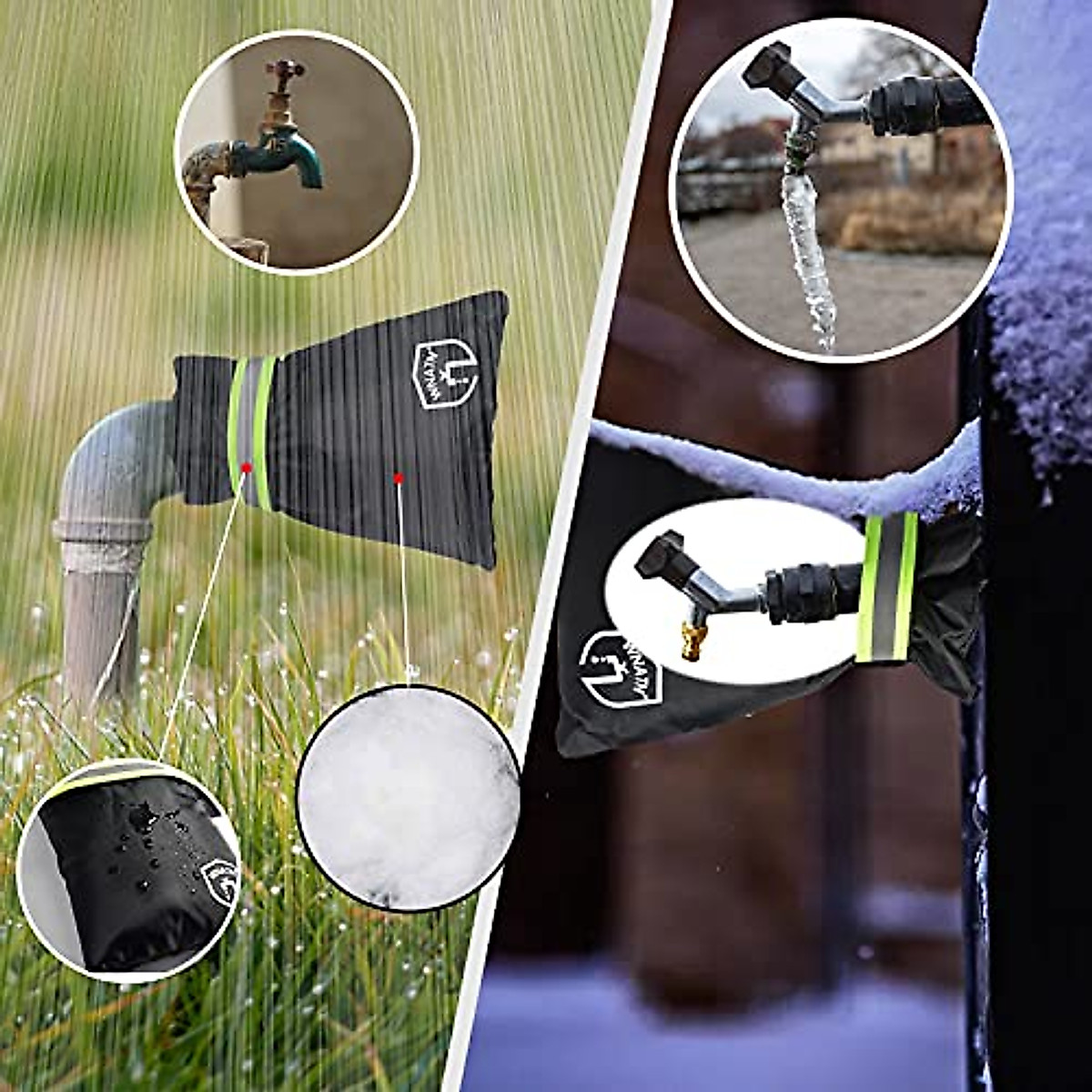 WNATN Outdoor Faucet Cover for Winter Freeze Protection,7.8" H x 6.2" W,Thickened AntiFrozen Waterproof Outdoor Faucet Protector,Set of 2(Black)