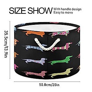 Kigai Cotton Rope Basket Dachshund Dogs Large Storage Basket for Toys Blanket Baby Laundry Basket for Nursery, Closet, Bedroom, Home Organization