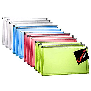 OMURA Plastic Envelopes with Zipper #10 Size (5.25" x 1" x 10"), (Pack 12)