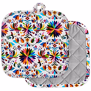 [Pack of 2] Pot Holders for Kitchen, Washable Heat Resistant Pot Holders, Hot Pads, Trivet for Cooking and Baking ( Mexican Otomi Style )