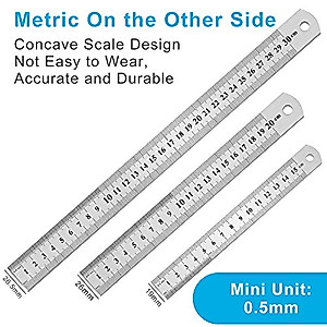 3PCS Stainless Steel Ruler, Metal Ruler Set (6 8 12 inch), Steel Ruler with Inch and Metric, Machinist Ruler, Metric Ruler, Imperial Ruler, for School, Office, Home, Engineer, Craft