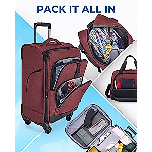 2 Piece Luggage Sets, BAGSMART Expandable 20 inch Carry on Luggage Airline Approved, Lightweight Carry on Suitcase with Spinner Wheels, Family Travel Suitcase Set with Duffle Bag - Red