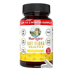 Gut Flora Health+ Enzymes by MaryRuth's | Up to 2 Month Supply | Prebiotic Probiotic Digestive Enzyme Blend for Healthy Gut Biome & Digestive Support | Immune Function & Gastrointestinal Health