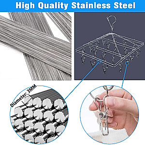 SYJINHUASY Tainless Steel Sock Drying Rack with 20 Clips, Stainless Steel Space-Saving Dryer Rack Washline for Sock,Underwear Etc Small Laundry Items (Stainless Steel-Square)