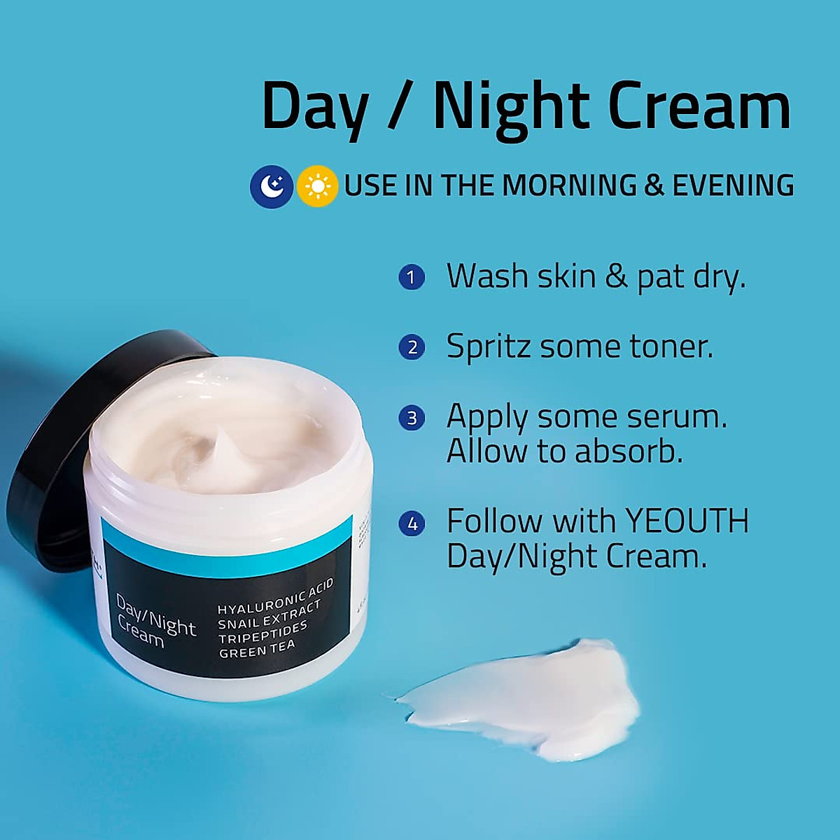 YEOUTH Day Night Cream for Face with Hyaluronic Acid, Snail Mucin and Copper Tripeptide,Hydrating Moisturizer Face Cream for Women and Men 4oz
