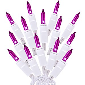 Purple Christmas String Lights Set, 100 Incandescent Halloween Lights 20.6 Ft White Wire for Indoor Outdoor Decorative Use, Holiday Décor Bright Patio Lighting Tree Decorations UL Certified