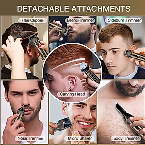 Scttomon Beard Trimmer Kit Professional Hair Clipper Trimmer Zero Gapped T-Blade Trimmer Electric Shaver Razor Nose Body Trimmer for Men Cordless Grooming Kit 7 in 1