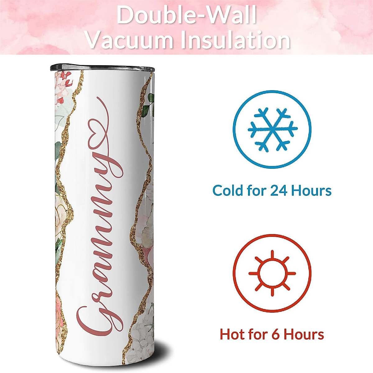 owbgsdh 20 oz Grammy Skinny Tumblers with Lid and Straw, Grammy Stainless Steel Vacuum Insulated Travel Coffee Mug Cup Water Bottle, Grammy Birthday Gifts for Grandmother