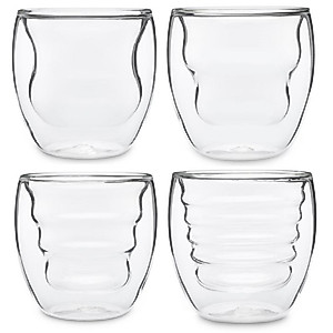 Curva Artisan Series Double Wall Beverage Glasses and Tumblers – Set of 4 Unique 8 oz Thermo Insulated Drinking Glasses