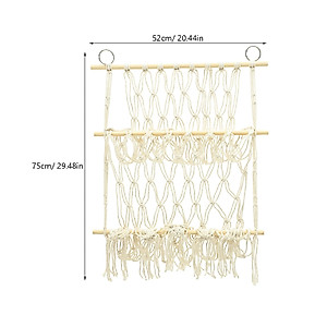 Toyvian Double Layer Hammock for Plush Toy, Macrame Net Tapestry Storage Rack Bookshelf Hammock Decorative Wall Hanging Stuffed Animal Hammock, White Household Wooden Stick Storage Net Bag