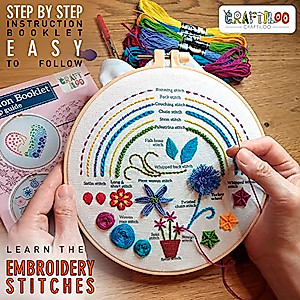 Learn 30 Stitches Heart Embroidery kit for Beginners with Stamped Embroidery Patterns Starter Kit. Needlepoint Cross Stitch for Kids & Adults