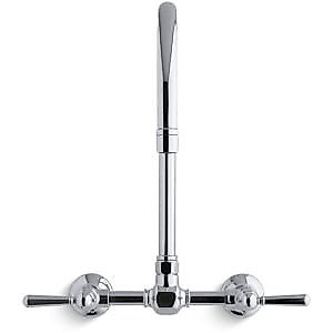 KOHLER K-7338-4-BS HiRise Stainless Wall Mount Bridge Kitchen Faucet, Brushed Stainless