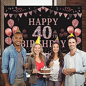 Trgowaul 40th Birthday Decorations Banner Women, Rose Gold Happy 40th Bday Decorations for Women, 40 and Fabulous Decorations Backdrop Party Supplies, 40 Year Old Photography Background 5.9 X 3.6 Fts