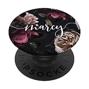 Marcy - Elegant Floral Rose & Peony Personalized Name PopSockets PopGrip: Swappable Grip for Phones & Tablets