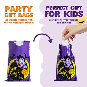 JOYIN 60 Pcs Halloween Drawstring Treat Bags, Goodie Candy Trick or Treat Bags Bulk, 6 Design Goody Bags for Trick or Treating, Small Plastic Snack Gifts Bags for Kids Halloween Party Favors Supplies