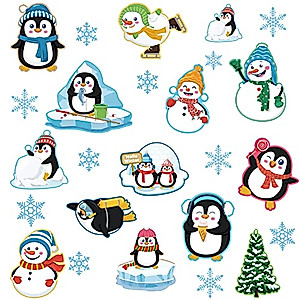 48 Pieces Winter Cutouts Christmas Classroom Bulletin Border Decoration with Glue Point Snowflake Penguin Snowman Cutouts for Winter Xmas Bulletin Board Classroom Home Office Decor (Penguin)