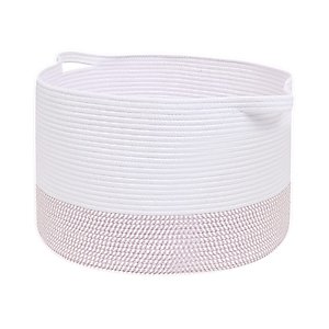 Volhouim XXXLarge Cotton Rope Basket for Organizing Baby Laundry Basket for Blankets Living Room Blanket Basket Cotton Rope Basket with Handle Collapsible Woven Basket Baby Toy Bin， 22"x14" ,Pink