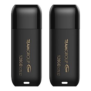 TEAMGROUP C175 128GB 2 Pack USB 3.2 Gen 1 (USB 3.1/3.0) Read 100MB/s Flash Thumb Drive, External Data Storage Memory Stick Compatible with Computer/Laptop Matte Black TC1753128GB22