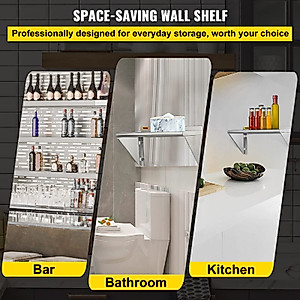 VEVOR Stainless Steel Wall Shelf, Commercial Wall Mount Shelving w/Backsplash and 2 Brackets for Restaurant, Home, Kitchen, Hotel, Laundry Room, Bar