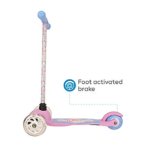 Peppa Pig Self Balancing Kick Scooter with Light Up Wheels, Extra Wide Deck, 3 Wheel Platform, Foot Activated Brake, 75 lbs Limit, Kids & Toddlers Girls or Boys, for Ages 3 and Up