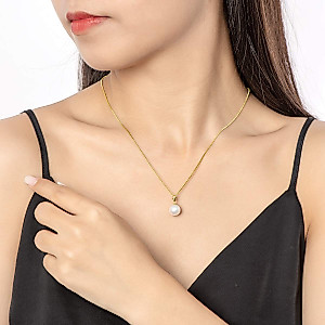 18K Gold Freshwater Cultured White Pearl June Birthstone Necklace 9-10mm Single Pearl Pendant with Sterling Silver Chain, Pearl Jewelry Gifts for Women Mom friend - Yellow Gold
