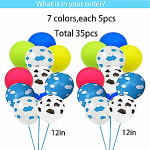 Cartoon Story Party Supplies 4th Birthday include Reach Four The Sky Cake Topper Backdrop Cupcake Toppers Balloons Banner for 4th Boys Girls Birthday Decorations