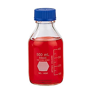 Kimble Chase DWK Kimble 500mL GL45 Round Media Bottle with Blue Cap, Graduations, 14395-500, Qty 1,500 mL