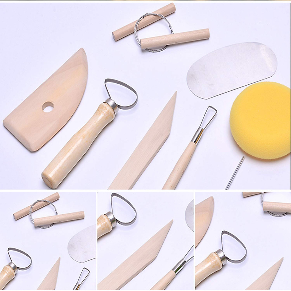 8pcs Ceramic Clay Tools Set, Pottery & Polymer Clay Tools Kits, Wooden Sculpting Clay Tools Combinations for Pottery Modeling, Smoothing.