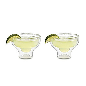 Outset Stemless Margarita Glasses Double Wall, Borosilicate Glassware 2 Count (Pack of 1)