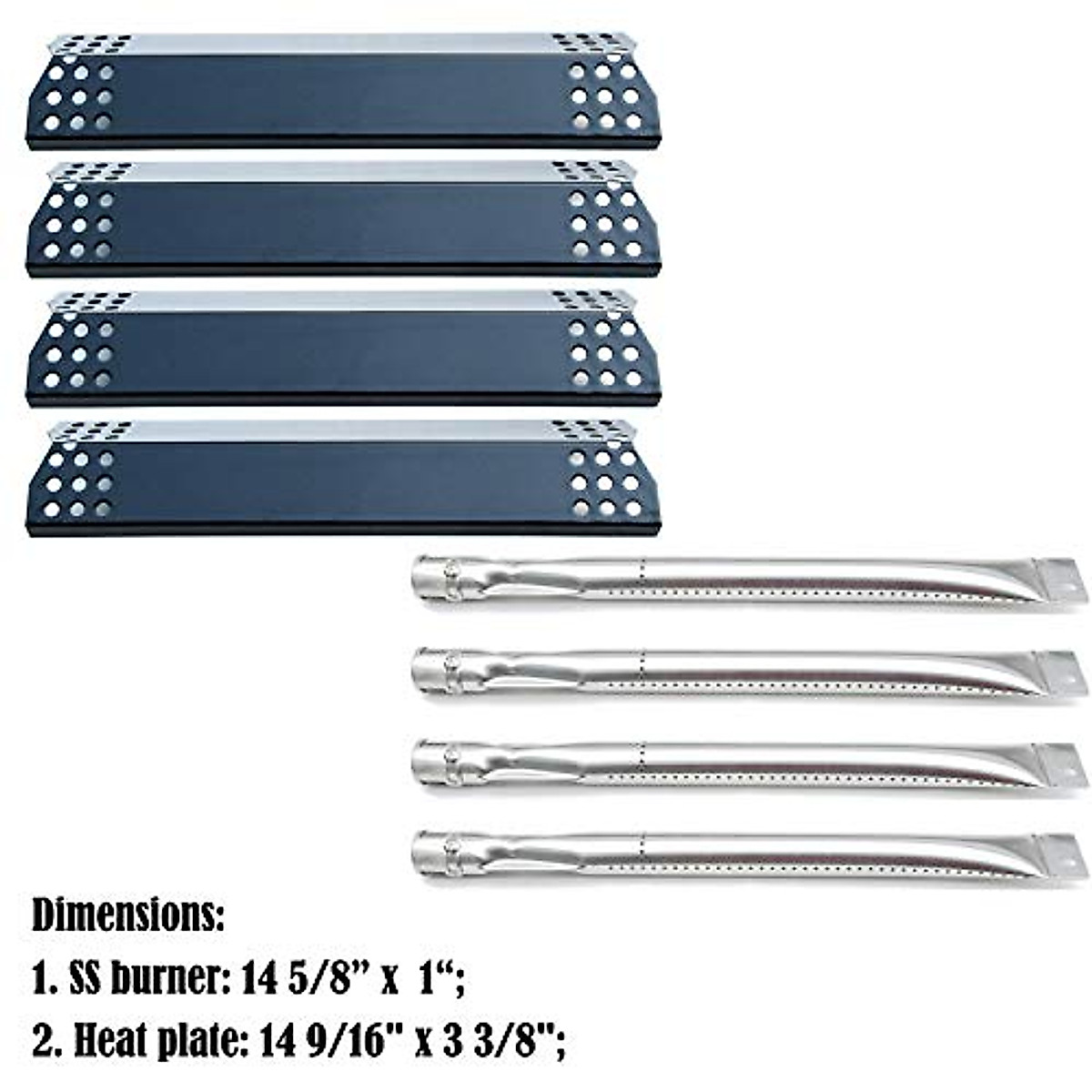 Direct Store Parts Kit DG142 Replacement 14 5/8 inch Burner for Sunbeam,Nexgrill,Grill Master 720-0697 Gas Grill Burners,Heat Plates (Stainless Steel Burner + Porcelain Steel Heat Plate)