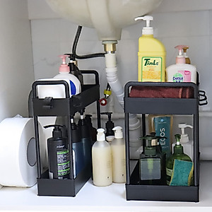 PINPON Under Sink Organizers and Storage 2 Pack, Home Organization and Storage 2-Tier Bathroom Counter Organizer, Multi-purpose Kitchen Sink Cup Organizer for Kitchen Cabinet Bathroom Laundry Room