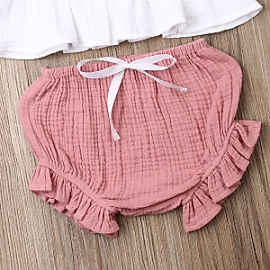 Toddler Kids Baby Girl Cotton Ruffle Halter Tank Top+ Bowknot Shorts Outfits 2PCS Set (A Pink, 2-3 Years)