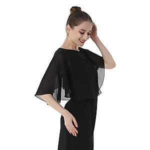 Baoqiya Chiffon Capelet Bridal Capes Soft Shawls and Wraps for Dresses Women Accessories(Black1)