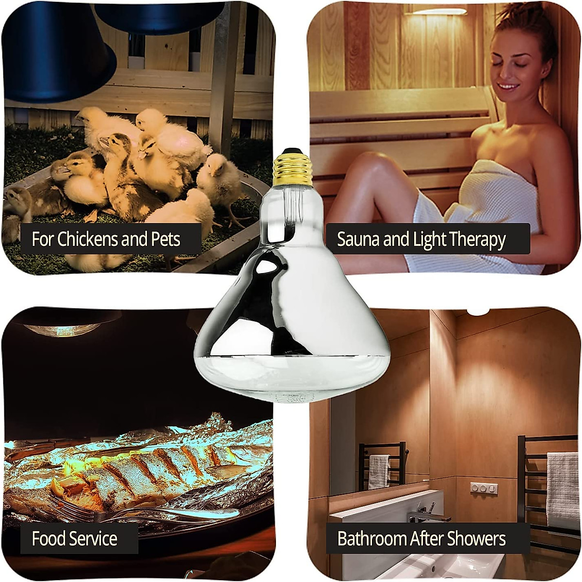 BULBMASTER 250 Watt Heat lamp Bulb for Bathroom R40 Incandescent Shower Heat Lamp Clear Infrared Bath Light 250R40 Chicken Light Bulb E26 Base 2 Pack