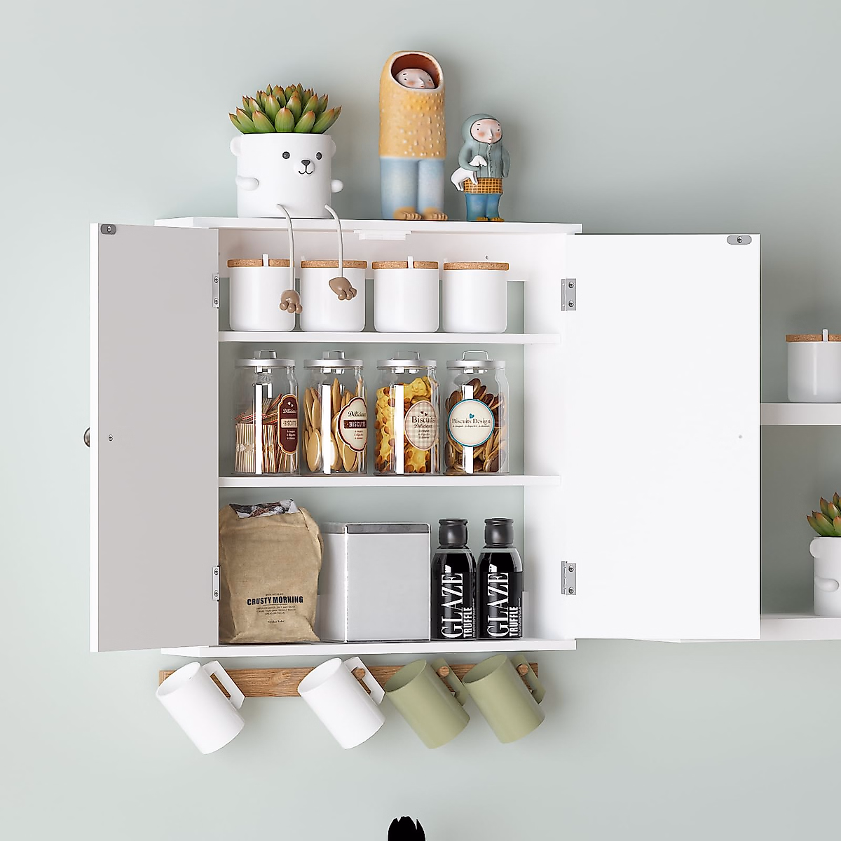 YIJAMLIFE Bathroom Wall Cabinet Over Toilet,Small Medicine Cabinet for Bathroom Laundry Room Kitchen,Space Saver Storage Cabinet with 2 Door Adjustable Shelves White