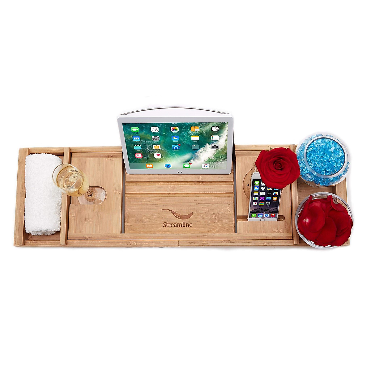 Streamline | Clawfoot 59" N1120GLD-CH Acrylic Bathtub, Black | Comes with External Drain And Chrome Overflow | Bamboo Tray Included