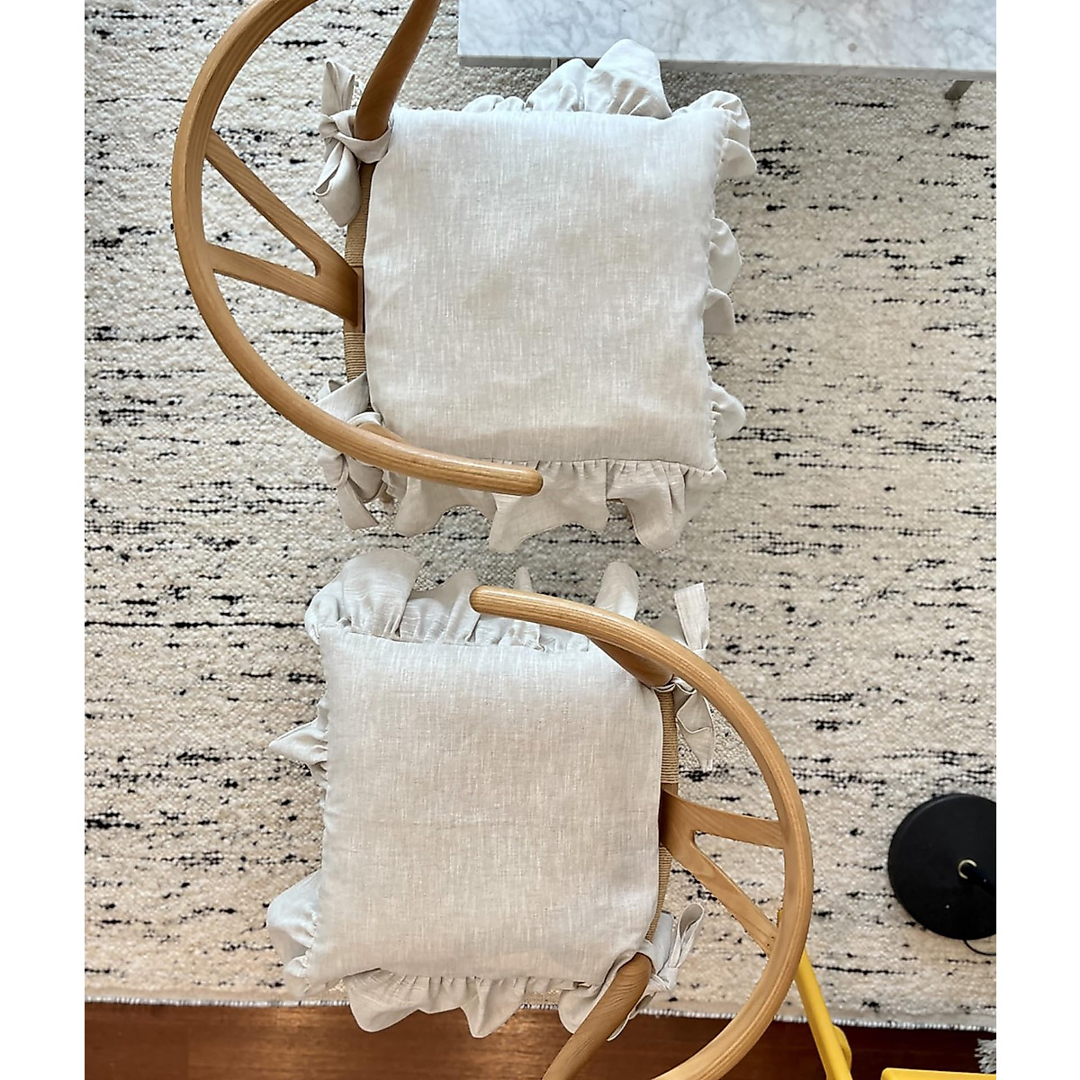 cozymomdeco Korean Made Chair Pad Slipcover Chair Cushion Cover Ties with Ruffle Farmhouse Decor No Cushion Insert, (Solid Beige)